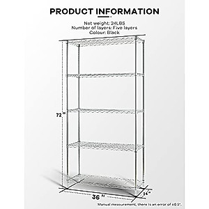 HCY Garage Shelving, 72*36*14inch Metal Shelves 5 Tier Wire Shelving Unit Adjustable Heavy Duty Sturdy Steel Shelving for Pantry Garage Kitchen (Chrome)