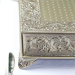 Efavormart 18” Gold Square Embossed Metal Cake Plateau Stand Riser Wedding Birthday Party Dessert Cake Pedestal Display Plate
