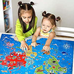 Jumbo Floor Puzzle for Kids,World Map Puzzle Jigsaw Geography Puzzles,48 Piece Globe Atlas Puzzle with Continents,United States Puzzle for Ages 3-5,Preschool Learning Toys Gift for 4-8 Years Old