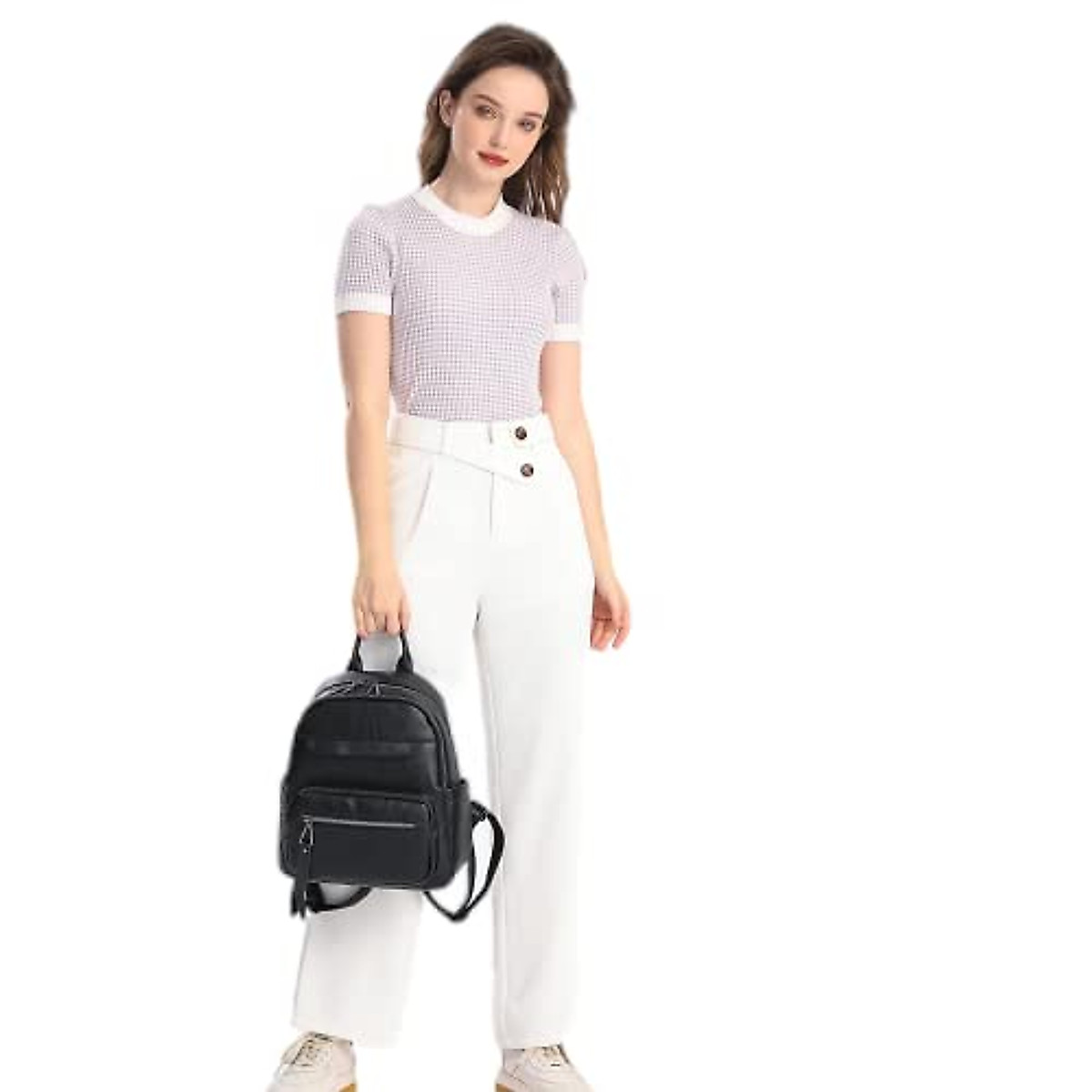 AMELIE GALANTI Small Black Backpack Purse For Women,Womens Casual Leather Daypack Backpacks