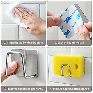 yeulluey 4Pcs Sponge Holder for Kitchen Sink, Strong Adhesive Small Sink Caddy Rustproof Waterproof Quick Drying Dish Holder SUS304 Stainless Steel