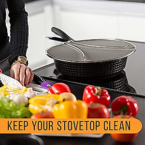 U.S. Kitchen Supply 13", 11.5", 9.5" Stainless Steel Fine Mesh Splatter Screen with Resting Feet Set, Black Handles