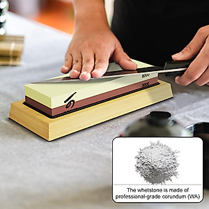 Knife Sharpening Stone Set, KERYE Professional Japanese Whetstone Knife Sharpener Tool Kit, 4 Side Grit 400/1000 3000/8000 Wet Stone, Flattening Stone, Angle Guide, Leather Strop, Anti Cut Gloves