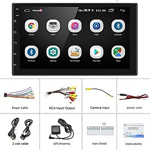 Hikity Android 13 Double Din Car Stereo 7 Inch Touch Screen Car Radio GPS Navigation WiFi Bluetooth FM Radio Mirror Link for iOS/Android Phones, with 12 Led Lights AHD Rear View Camera Mic