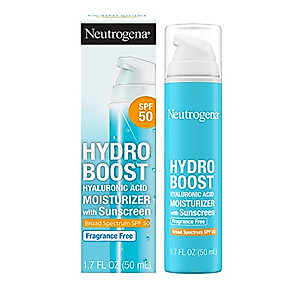 Neutrogena Hydro Boost Hyaluronic Acid Facial Moisturizer with Broad Spectrum SPF 50 Sunscreen, Daily Water Gel Face Moisturizer to Hydrate & Soothe Dry Skin, Fragrance-Free, 1.7 fl. oz