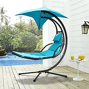 Greesum Hanging Curved Lounge Chaise Chair, Hammock Swing Chaise Chair, Floating Bed Furniture with Pillows, Canopy, Blue