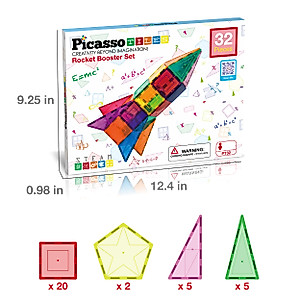 PicassoTiles Magnetic Building Block Rocket Booster Theme Set Magnet Construction Toy Educational Kit Engineering STEM Learning Playset Child Brain Development Stacking Blocks Playboard PT32