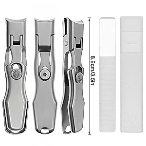 VOGARB Nail Clippers for Thick Nails Long Handle Large Wide Jaw Opening Cutter with Safety Lock Heavy Duty for Toenail Fingernail No Splash Trimmer with Catcher for Men Women Adult Seniors (Silver)