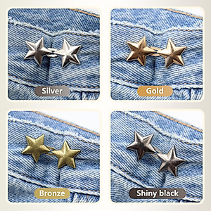 10 Set Pant Waist Tightener Star Buttons Pins for Loose Jeans Reusable Waist Cincher Clip Metal Star Brooch for Clothing Dresses Skirts No Sewing Decoration Accessories