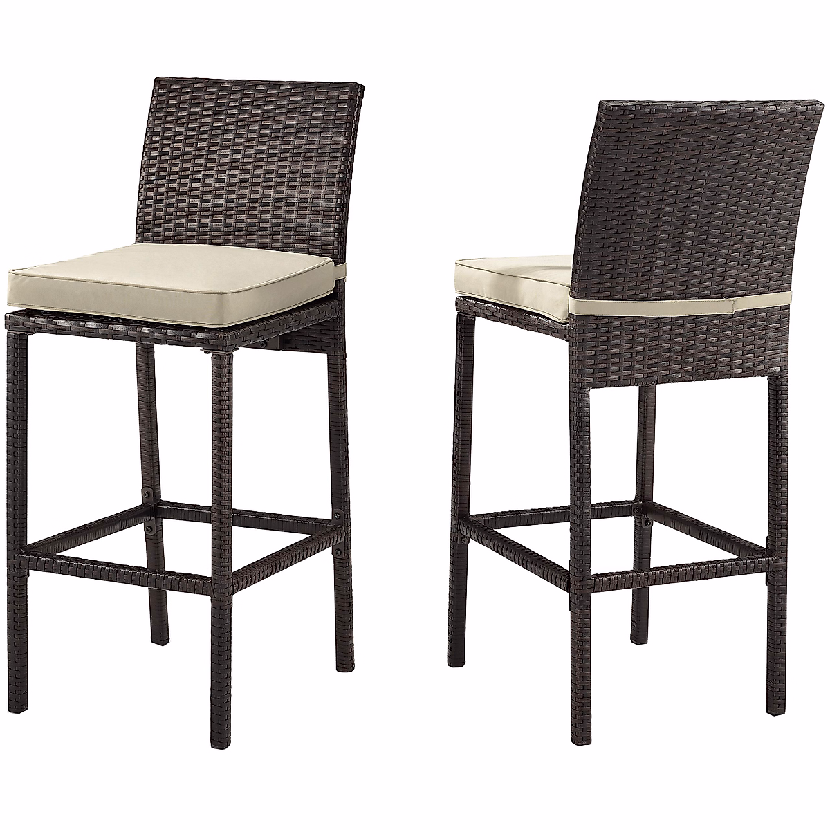 Crosley Furniture Palm Harbor Wicker Outdoor Bar Stools, Set of 2, Patio Furniture for Backyard, Balcony, Brown with Sand Cushion