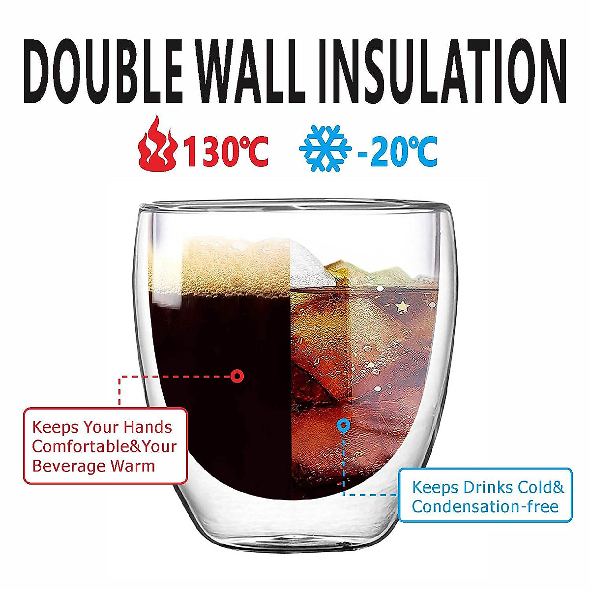 COLOCUP Double-Wall Insulated Glasses, Clear, 8 Ounces Each, Insulated Glass Coffee Set of 2