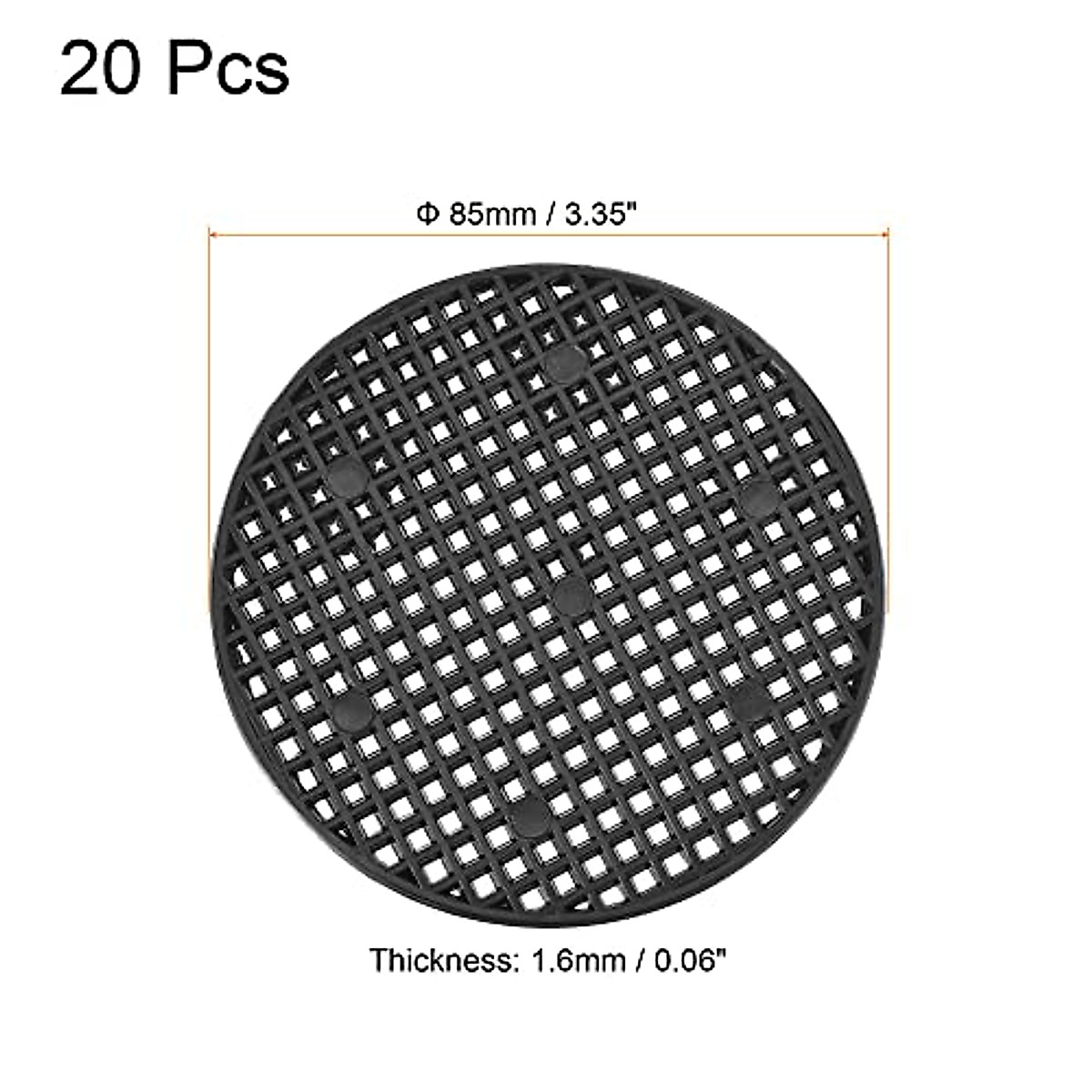 MECCANIXITY Flower Pot Hole Mesh Pad 3.3 Inch Bonsai Plant Bottom Round Plastic Soil Grid Screen Mat, Black Pack of 20