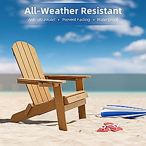 Dphroi Folding Plastic Adirondack Chair, Fire Pit Adirondack Chairs with Cup Holder, Easy Assembly Patio Adirondack Chair, Weather Resistant Outdoor Chairs for Lawn Deck Garden, Teak