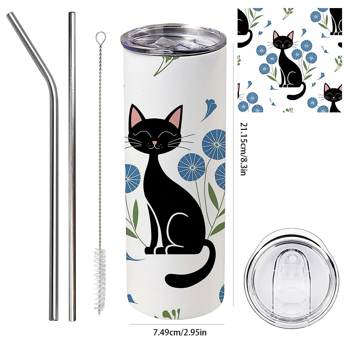 Medpol Cute black cat tumbler with lid and straw 20 oz insulated tumbler cups Cute black cat insulated travel coffee mugs for women cute sippy cups stainless insulated travel cups