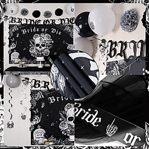 Roetyce Bride or Die Bachelorette Party Decorations, 35PCS Black Bride to Be Banner Balloons Sash Veil Hanging Swirls Cake Topper Kit, Till Death Do Us Decorations for Bridal Shower Wedding Party