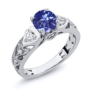 Gem Stone King 925 Sterling Silver Blue Tanzanite Engagement Ring For Women (2.16 Cttw, Round Cut 6MM, Gemstone Birthstone, Available In Size 5, 6, 7, 8, 9)