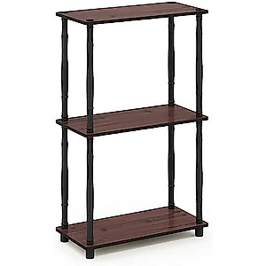 Furinno Turn-N-Tube 3-Tier Compact Multipurpose Shelf Display Rack with Classic Tube, Dark Cherry/Black