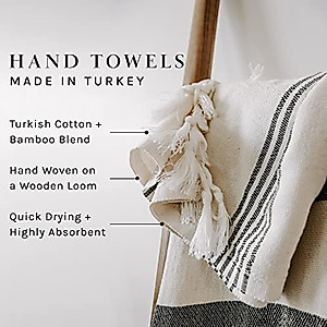 Sweet Water Decor Turkish Cotton and Bamboo Hand Towel | Large Size 19 x 35 inches | Cream with Decorative Stripes | Bathroom, Kitchen, Dish, or Baby Towel (Savannah - 5 Black Stripes)