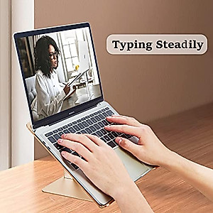 DEEDRR Laptop Stand for Desk Ergonomic Adjustable Height Angle Riser , Computer Stand Laptop Holder for 11-17 Inches Notebook MacBook Aluminum (Gold)…