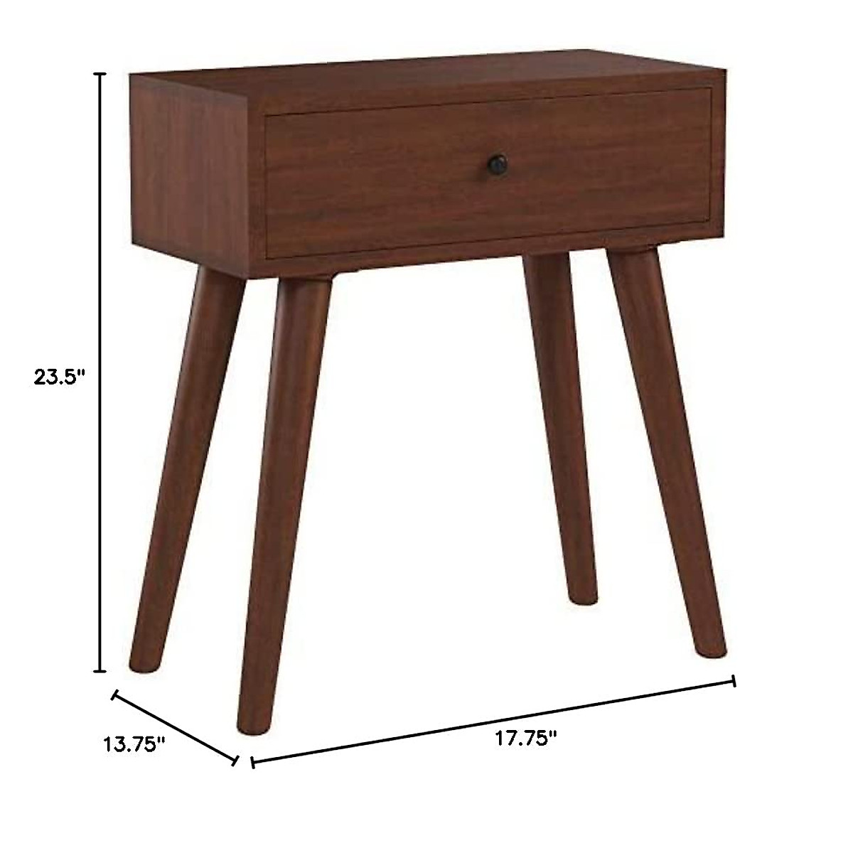 Decor Therapy Mid Century 1-Drawer Wood Side Table, Light Walnut
