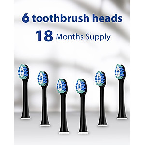 MySmile Electric Toothbrush Replacement Heads, 6 Packs (Black)