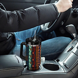 Yasala Car Tumbler with Handle Ethnic Boho Tribal Classic Travel Mug Coffee Cup Insulated Beverage Container Mega Cup for Hot Cold Drinking Thermos Water Bottle Cupholder Friendly 40 oz