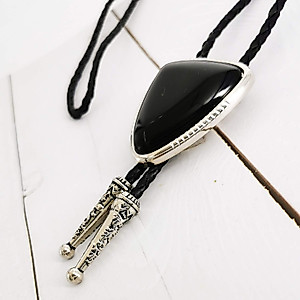 LAXPICOL Vintage Western Cowboy Black Stone Bolo Tie For Men