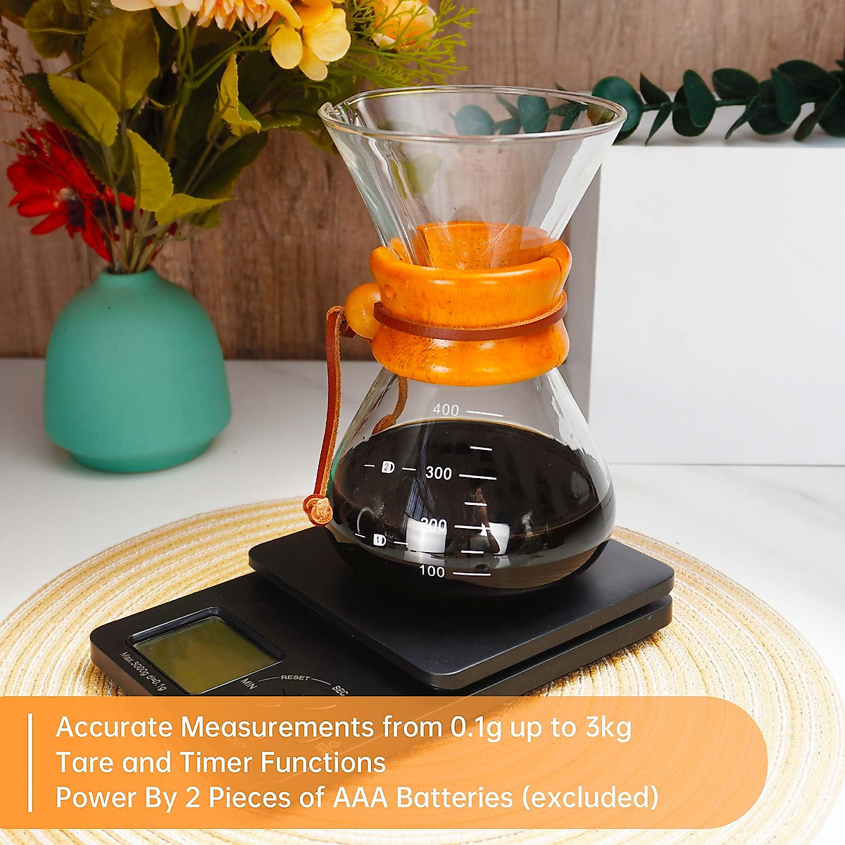 Pour Over Coffee Kit Chemex Coffee Maker Set, All in One Hand Drip Coffee Set, Coffee Grinder Manual Set, Ideal for Anniversary Birthday Gift