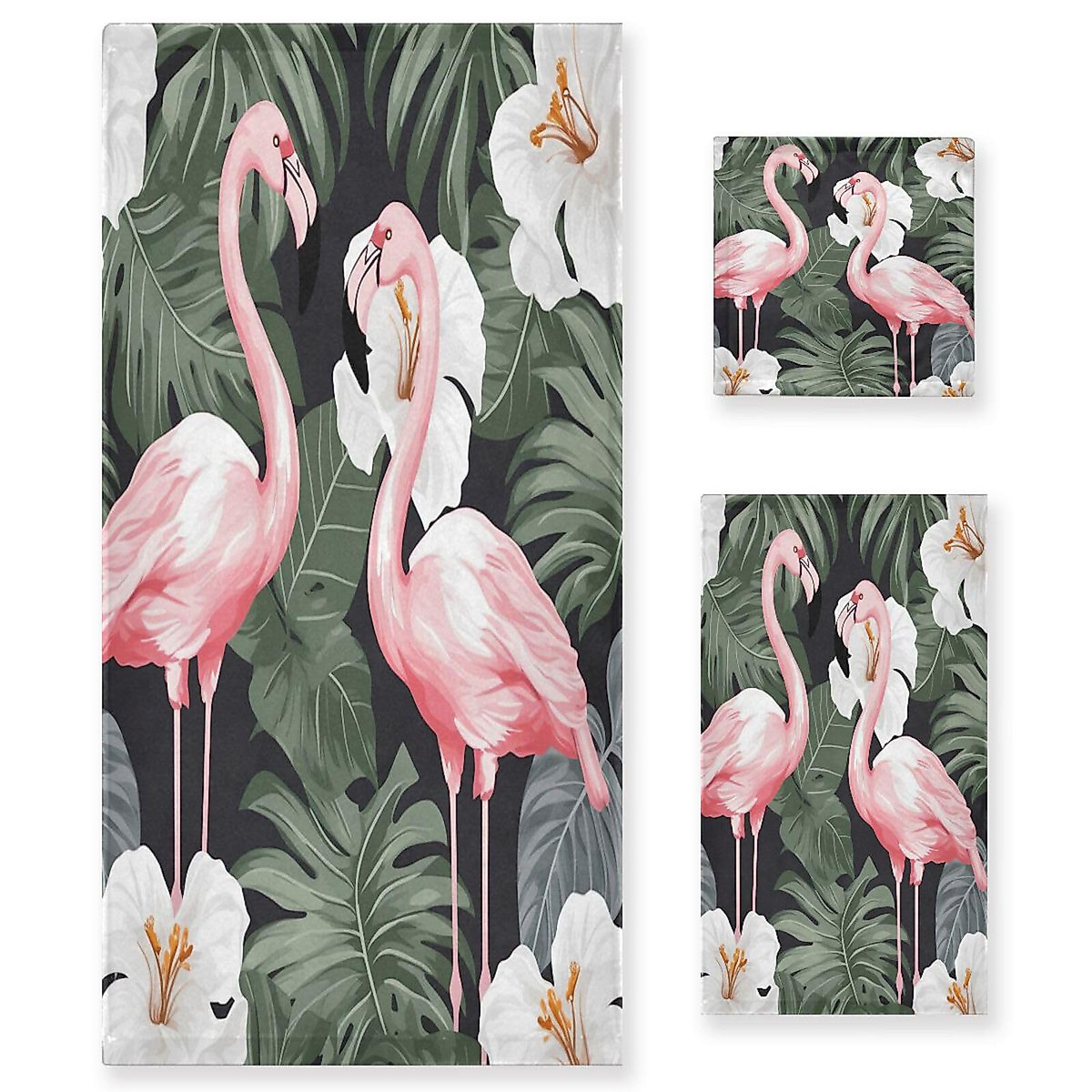 Flradish Flamingos Palm Flower Towels 3 Pack Bath Towels for Bathroom Set Soft Cotton Highly Absorbent Lightweight & Quickdry Towel Set 1 Bath Towel,1 Hand Towel,1 Washclothe