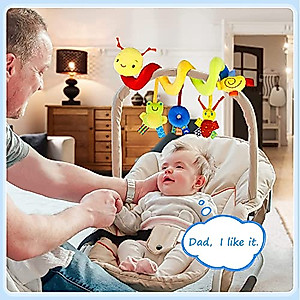 Baby Crib Hanging Rattles Toys - Infant Baby Worm Crib Bed Around Rattle Bell Cartoon Insect Spiral Hanging Toy with Ringing Bell for Infants Bed Stroller Car Seat Bar for Babies Boys and Girls