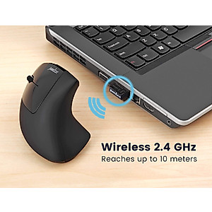 Perixx PERIMICE-713L, Wireless Ergonomic Left Handed Vertical Mouse, 6 Buttons Design, 3 Level DPI, Black, Medium