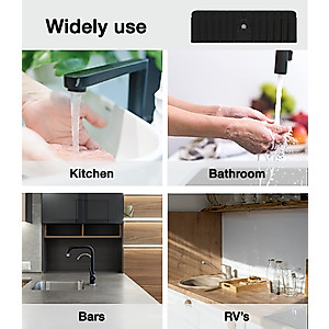 BLISSY LIFE Kitchen Sink Splash Guard - Silicone Mat Behind Faucet, Handle Drip Water Catcher Tray, Counter Backsplash Protector for Bathroom Kitchen RVs Farmhouse - 14 Inches (Black)