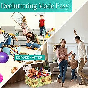 visesunny Closet Baskets Sunflower Yellow Pattern Storage Bins Fabric Baskets for Organizing Shelves Foldable Storage Cube Bins for Clothes, Toys, Baby Toiletry, Office Supply