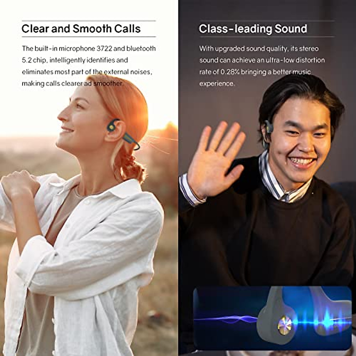 ELIBOM Bone Conduction Headphones, Bluetooth 5.2 Headset, Wireless Open-Ear Headphones, Up to 9 Hours Music&Call, IP65 Sweatproof Sports Earphones for Running, Cycling, Gym, with Arm Bag (Grey)