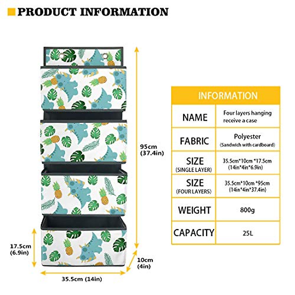 PZZ BEACH Over The Door/Wall Mount 4 Layers Hanging Storage Bag, Vintage Sunflower Floral- Yellow Pattern, Reusable Wall Hanging Storage Organizer