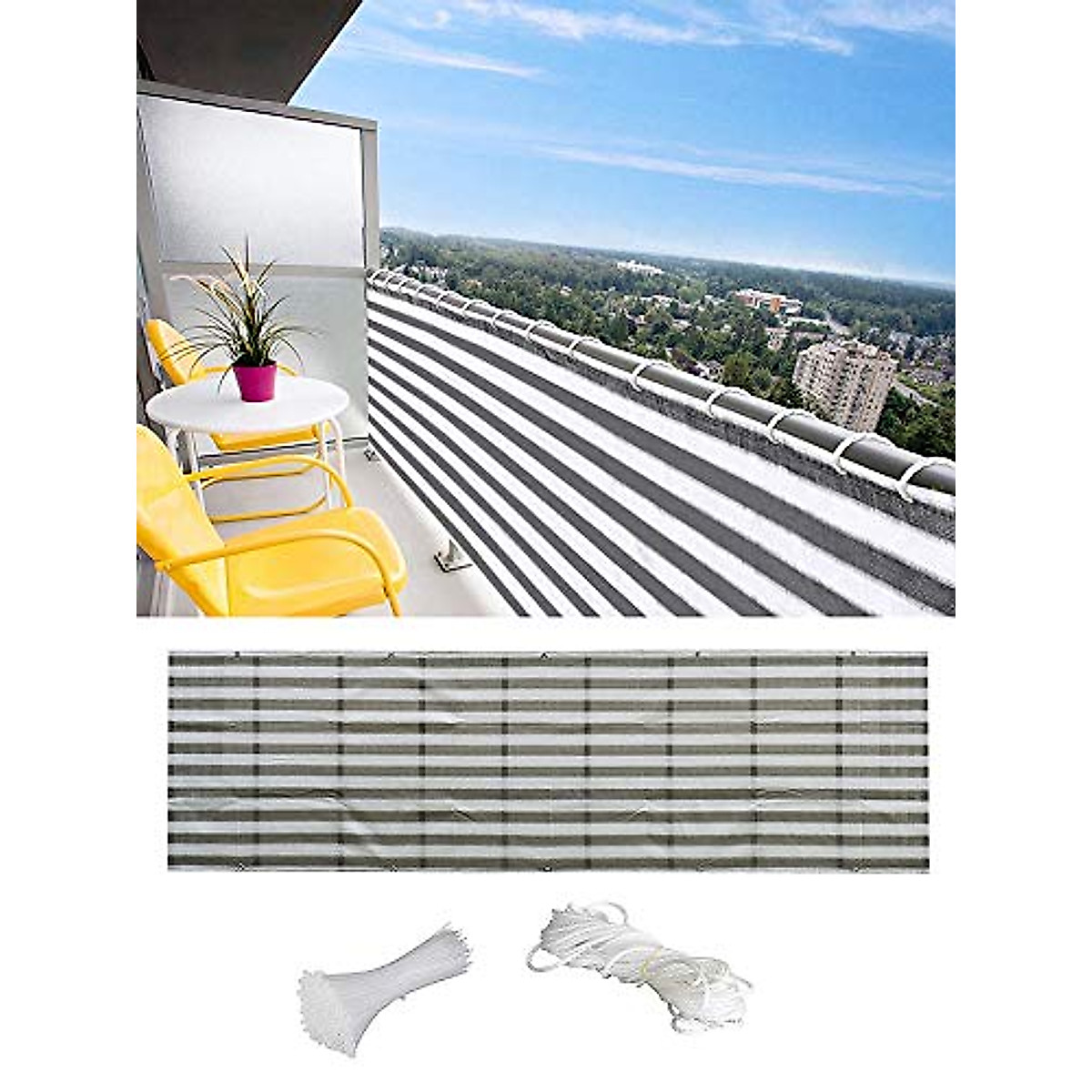 IMFILM Balcony Privacy Screen Cover, 35 in x197 in Fence Windscreen Heavy Duty Sun Protection Mesh Net Fence Cover for Porch Deck, Outdoor, Backyard, Patio, Balcony to Cover Sun Shade