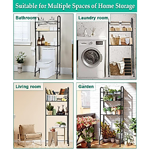 Khordin Over The Toilet Storage Shelf for Bathroom, 3-Tier Above Toilet Rack Bathroom Organizer with Adjustable Shelves and Hanging Hooks, Easy to Assemble & Space Saving, Black