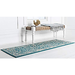 Unique Loom Penrose Collection Distressed Traditional Vintage Floral Area Rug, 2 ft 2 in x 6 ft, Turquoise/Beige