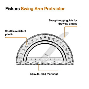 Fiskars 12-95400J Back to School Supplies, Protractor Swing Arm Clear, Color Received May Vary