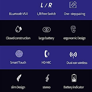 Wireless Earbuds Bluetooth，Y50 Bluetooth 5.0 Button Control Noise Cancelling Wireless Charging in-Ear Built-in Mic Headset Premium Deep Bass for Sport White Black One Size