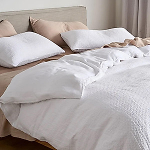 White Waffle Duvet Cover Set, Cotton Bedding Cover, Waffle Quilt Cover, Waffle Bedding Set, Comforter Cotton Duvet Cover, Single, Double, King, Queen Duvet Cover Set (Over Size 120X120)