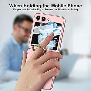 DOOTOO for Samsung Galaxy Z Flip 5 Case with Ring Holder Matte PC Built-in 9H Glass Screen Protector All-Inclusive Shockproof Case (Pink)
