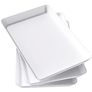 Lifewit Serving Tray Plastic for Party, 15" x 10" Platters for Serving Food, White Food Tray for Snacks, Food, Cookies, Set of 3, BPA Free