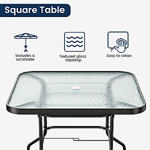 Amopatio Patio Dining Set for 4, Outdoor Table and Chairs with Umbrella, 4 Folding Dining Chairs & Glass Table for Lawn, Deck, Garden, Backyard, Deck, Brown, Patio Furniture Set