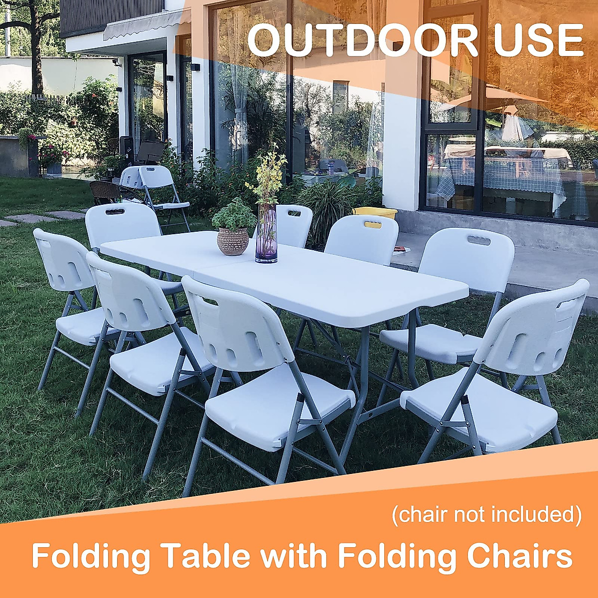 BOSOVEL 78 inch Folding Table Fold in Half 7ft Table w/Handle White Plastic for Outdoor & Indoor Booth Party Kitchen Dining Picnic Camping BBQ