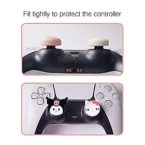 PERFECTSIGHT Cute Thumb Grip Caps for PlayStation 4/5, PS5, PS4, Xbox Series X/S, Xbox One, Switch PRO Controller, 4PCS Kawaii Soft Rubber 3D Analog Thumbsticks Grips Joystick Cover Set, Rabbit+Kitty
