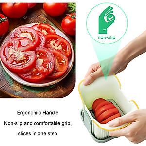 Tomato Slicer with Base, Fruit and Vegetable Slicer, Stainless Steel Kitchen Gadgets for Tomato, 7 Sharp Blades Sliced Small Multifunctional Tool for Potato, Onion, Grape