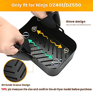 10QT Air Fryer Silicone Liners, 2pcs Rectangular Silicone Airfryer Basket with Heat Proof Gloves, Reusable Air Fryer Accessories for Ninja Dual Zone DZ401/DZ550