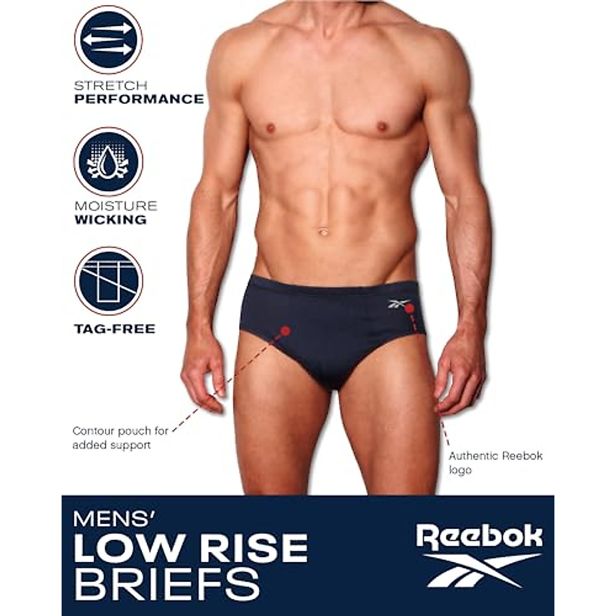 Reebok Low Rise Mens Briefs - 5 Pack Soft Cotton Mens Underwear with Supportive Contour Pouch - Supportive Fit for Everyday Wear, Medium, Burgundy/Charcoal/Blue/Light Grey/Black