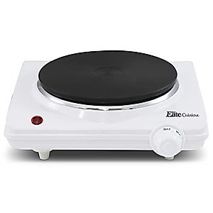 Elite Gourmet ESB-301F Countertop Single Cast Iron Burner, 1000 Watts Electric Hot Plate, Temperature Controls, Power Indicator Lights, Easy to Clean, White